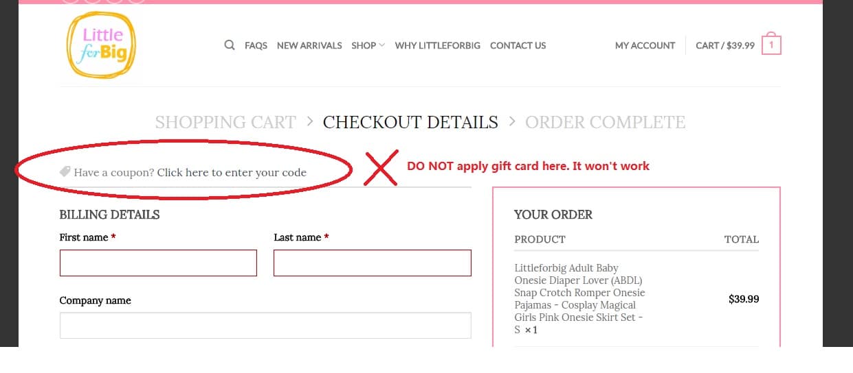 How to Apply Gift Card - LittleForBig Cute & Sexy Products